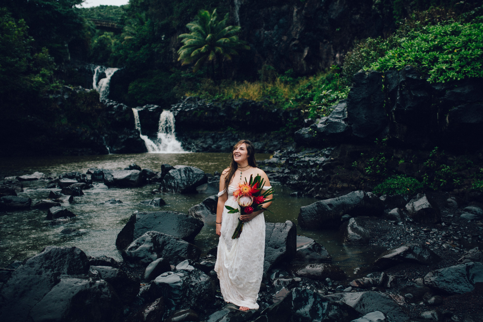 Seven Sacred Pools Waterfall Wedding Portraits // Hana Wedding Photog